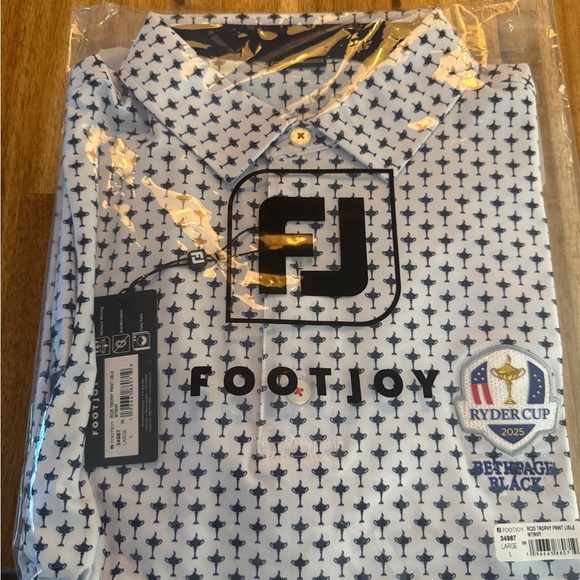 FootJoy | Shirts | Footjoy White And Navy Polo With 225 Ryder Cup Logo ...